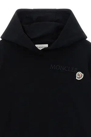 Moncler Logo Embroidered Long-sleeved Hoodie - Black