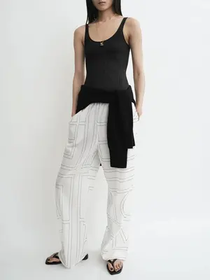 TOTEME Monogram Print Pyjama Pants - White/black