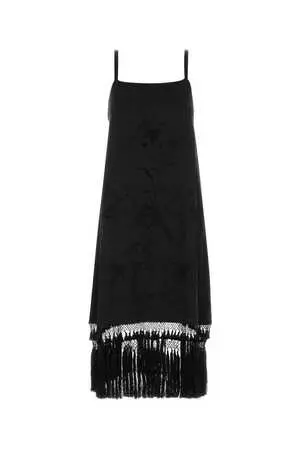 BODE BODE Black Floral Embroidered Tasseled Midi Dress No