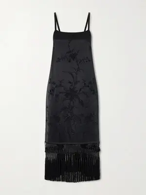 BODE Floral Embroidered Tasseled Midi Dress