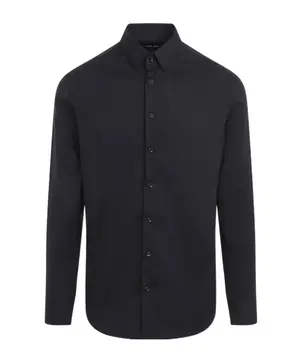 Giorgio Armani Curved Hem Poplin Shirt - Deep Navy