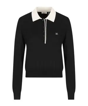 Celine Long Sleeve Polo Sweater In Fine Cashmere Silk