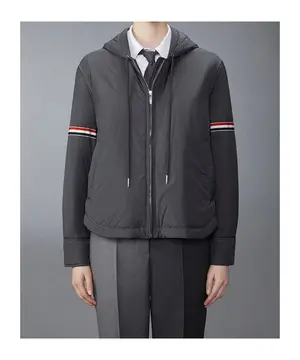Thom Browne Zip-up Hooded Jacket With Striped Detail