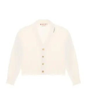 Marni Cropped Distressed Knitted Cardigan - White