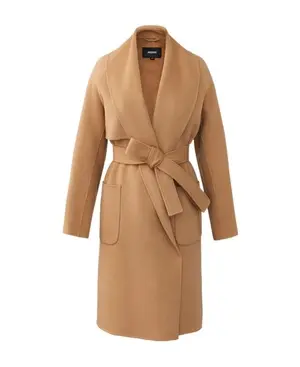 Mackage Belted Wool Wrap Coat With Shawl Lapels - Brown