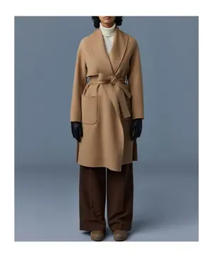 Mackage Belted Wool Wrap Coat With Shawl Lapels - Brown