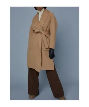Mackage Belted Wool Wrap Coat With Shawl Lapels - Brown