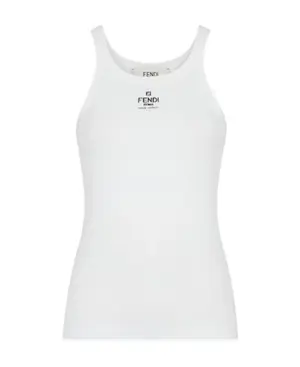 Fendi Logo Embroidered Ribbed Knit Tank Top - White