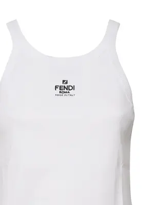 Fendi Logo Embroidered Ribbed Knit Tank Top - White
