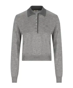 Celine Polo Sweater In Fine Cashmere Silk - Grey