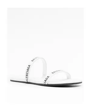 Balenciaga Logo Print Double Strap Flat Sandals - White/black