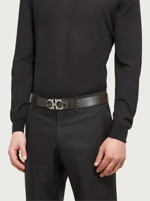 FERRAGAMO Reversible Gancini Belt - Black