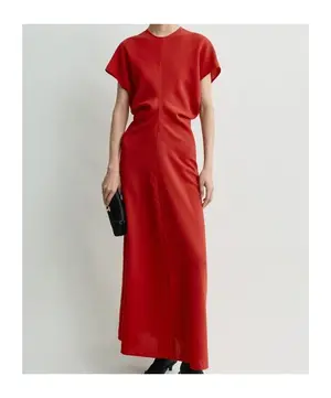 TOTEME Slouched-waist Crewneck Maxi Dress - Red