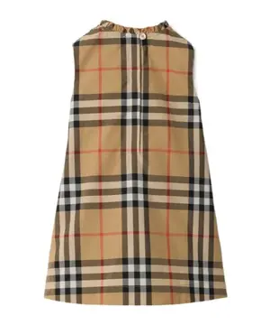 Burberry Check Cotton Poplin Dress With Smocked Bodice And Frilled Collar