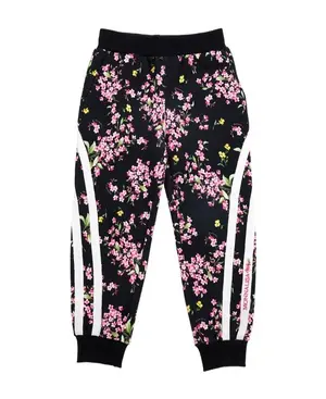 Monnalisa Floral Fleece Jogger Pants With Drawstring Waist - Black