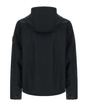 Stone Island Logo Patch Zip-up Hooded Jacket - Black