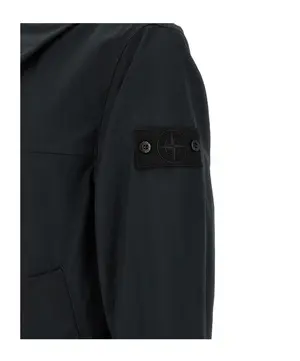 Stone Island Logo Patch Zip-up Hooded Jacket - Black