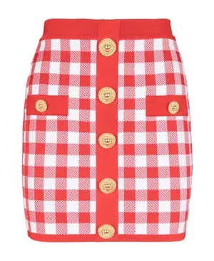 Balmain Gingham Check High-waisted Mini Skirt - Red
