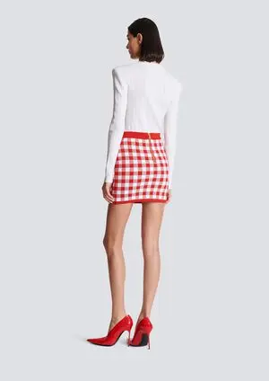 Balmain Gingham Check High-waisted Mini Skirt - Red