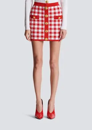 Balmain Gingham Check High-waisted Mini Skirt - Red