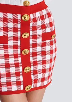 Balmain Gingham Check High-waisted Mini Skirt - Red