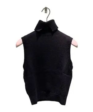 Prada Sleeveless Ribbed Knit Roll Neck Vest With Logo Detail