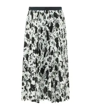 Sacai Pleated Floral And Striped Midi Skirt