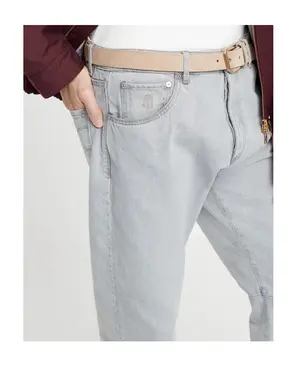 Brunello Cucinelli Slim Fit Jeans With Logo Detail - Gray
