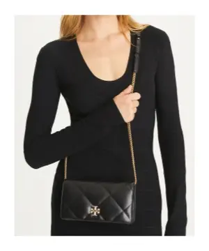 Tory Burch Kira Diamond Quilted Chain Wallet - Black
