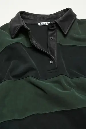 Acne Studios Striped Polo Jumper With Leather Neck - Black
