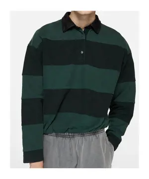 Acne Studios Striped Polo Jumper With Leather Neck - Black