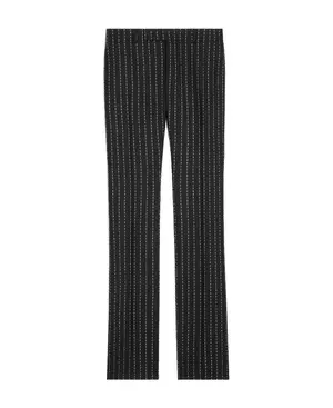 Celine Embroidered Flared Striped Wool Pants - Black/white