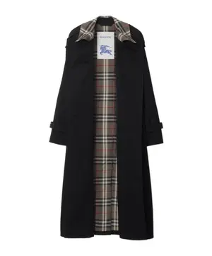 Burberry Long Check Collar Trench Coat - Black