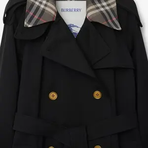 Burberry Long Check Collar Trench Coat - Black