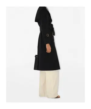 Burberry Long Check Collar Trench Coat - Black