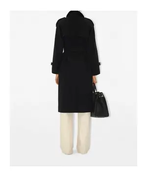 Burberry Long Check Collar Trench Coat - Black