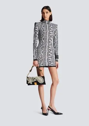 Balmain Snakeskin Textured Knit Mini Dress - Gray