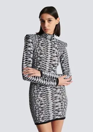 Balmain Snakeskin Textured Knit Mini Dress - Gray