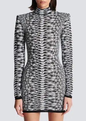 Balmain Snakeskin Textured Knit Mini Dress - Gray