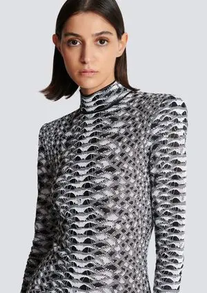 Balmain Snakeskin Textured Knit Mini Dress - Gray