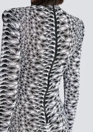 Balmain Snakeskin Textured Knit Mini Dress - Gray