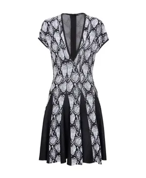 Balmain Snakeskin Jacquard V-neck Short Sleeve Dress