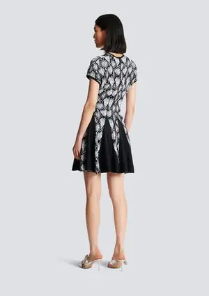 Balmain Snakeskin Jacquard V-neck Short Sleeve Dress