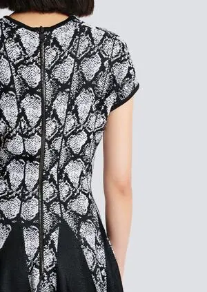 Balmain Snakeskin Jacquard V-neck Short Sleeve Dress