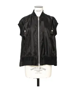 Sacai Sleeveless Twill Vest With Ribbed Trim - Black