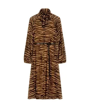Max Mara All-over Printed Belted Long-sleeved Dress