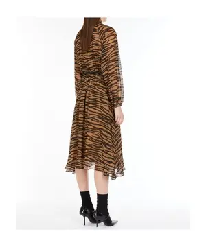 Max Mara All-over Printed Belted Long-sleeved Dress