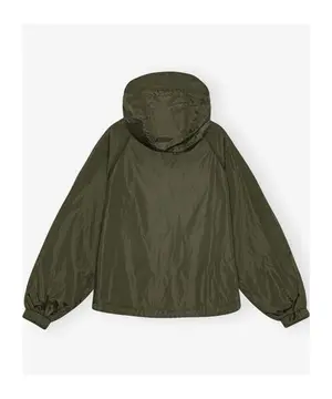 GANNI Hooded Zip-up Jacket With Logo Patch - Green