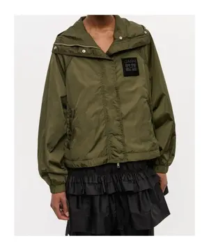 GANNI Hooded Zip-up Jacket With Logo Patch - Green