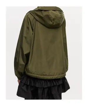 GANNI Hooded Zip-up Jacket With Logo Patch - Green